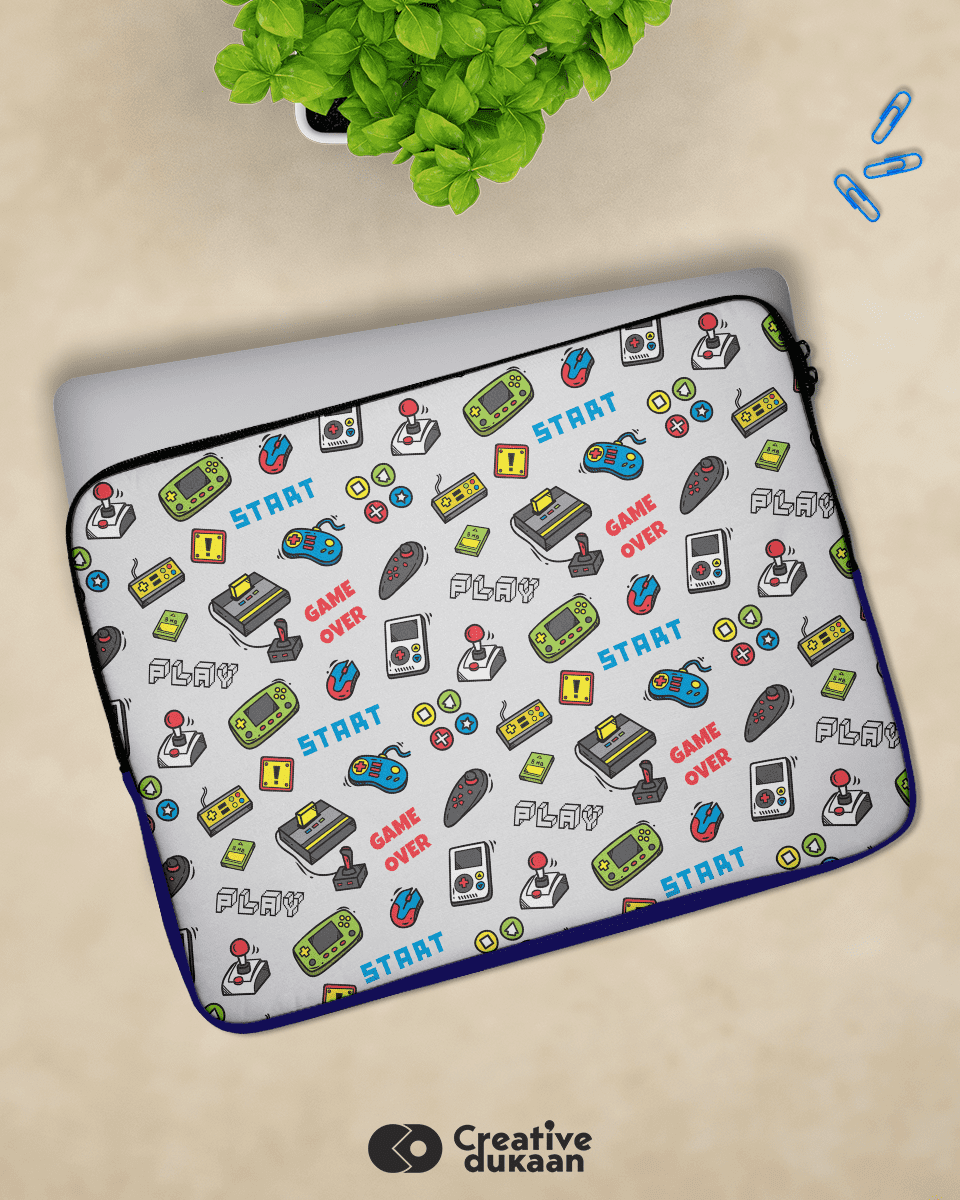Level Up Your Style with Cool Gaming Doodle Laptop Sleeves on White ...