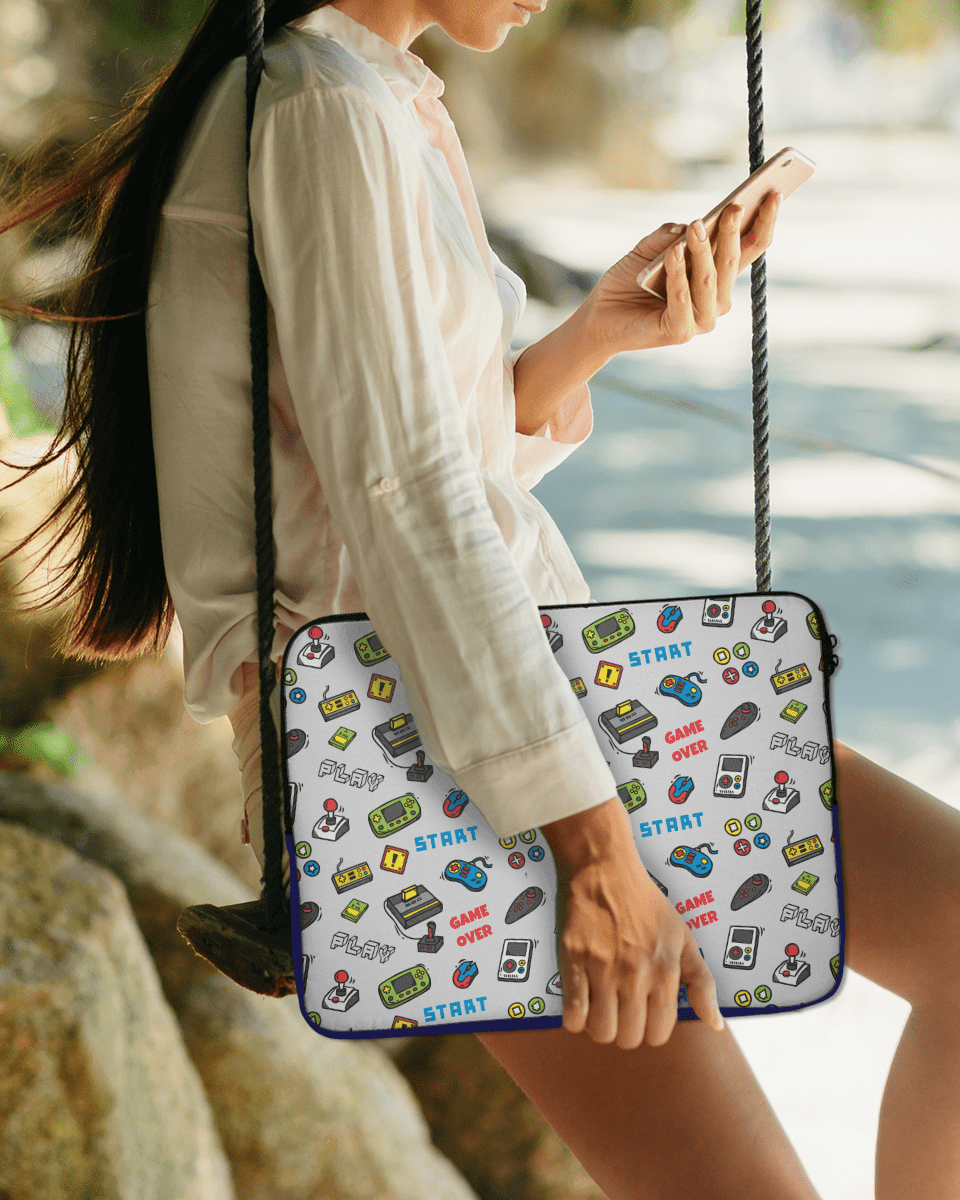 Level Up Your Style with Cool Gaming Doodle Laptop Sleeves on White ...