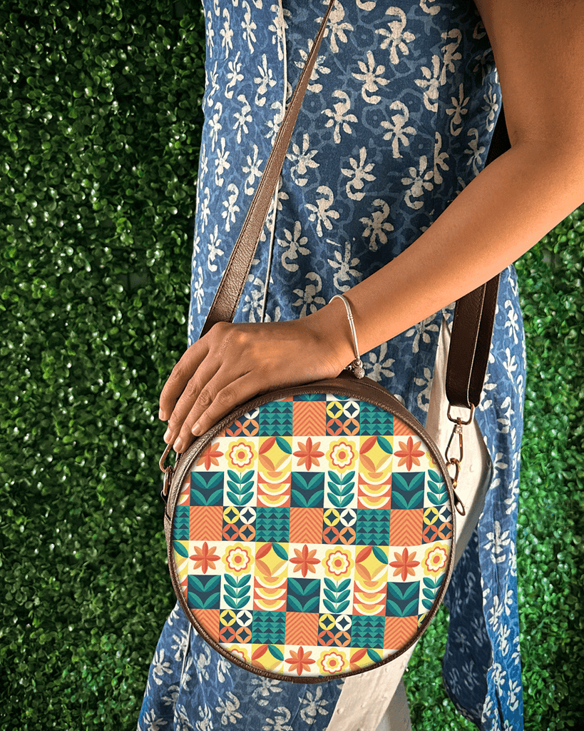 Abstract Colorful Round Sling Bag | Creative Dukaan