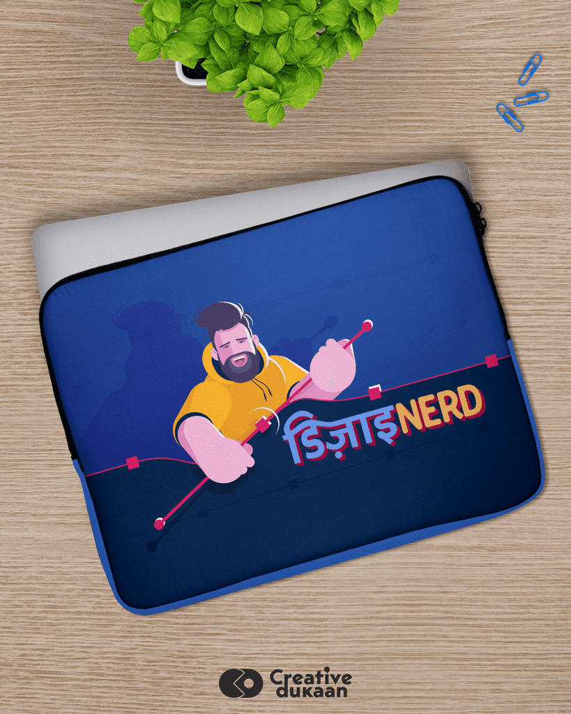Cool and Quirky Blue Laptop Sleeves with Tagline "Design Nerd ...