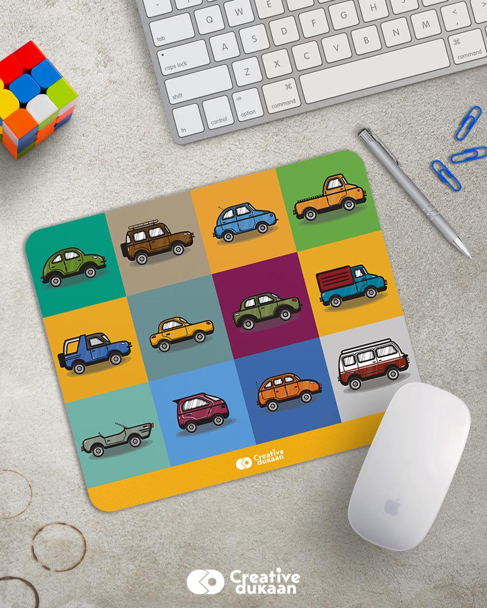 Mousepad With Colourful Cool Cars Pattern - Creative Dukaan