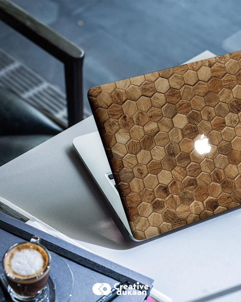 Wooden MacBook Skin With Unique Honey Comb Patterns – Creative Dukaan
