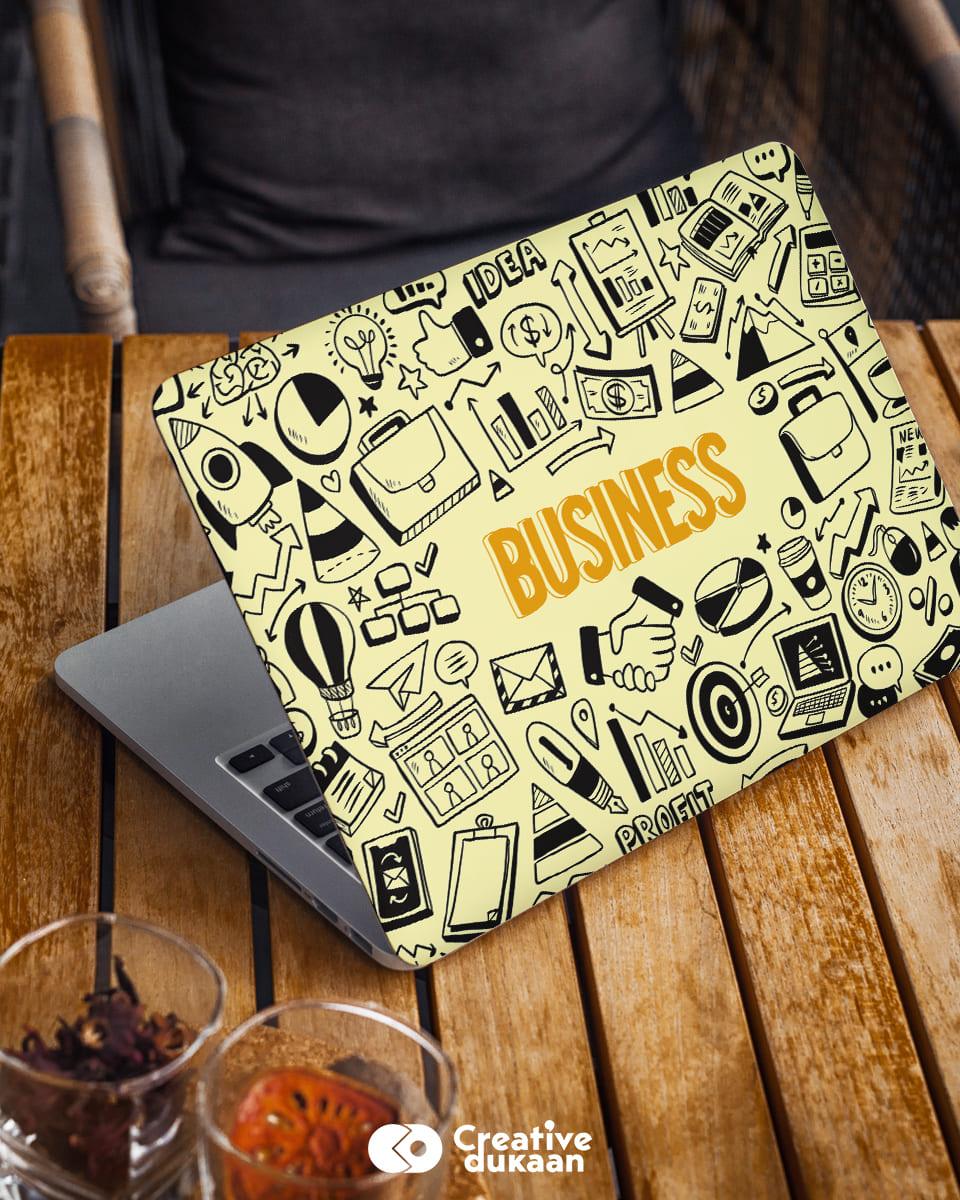 Buy Cool Laptop Skin With Business Doodles in Black Colour – Creative ...