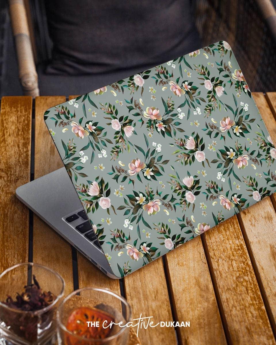 Floral Laptop Skin With Flower & Leaf Design | Creative Dukaan