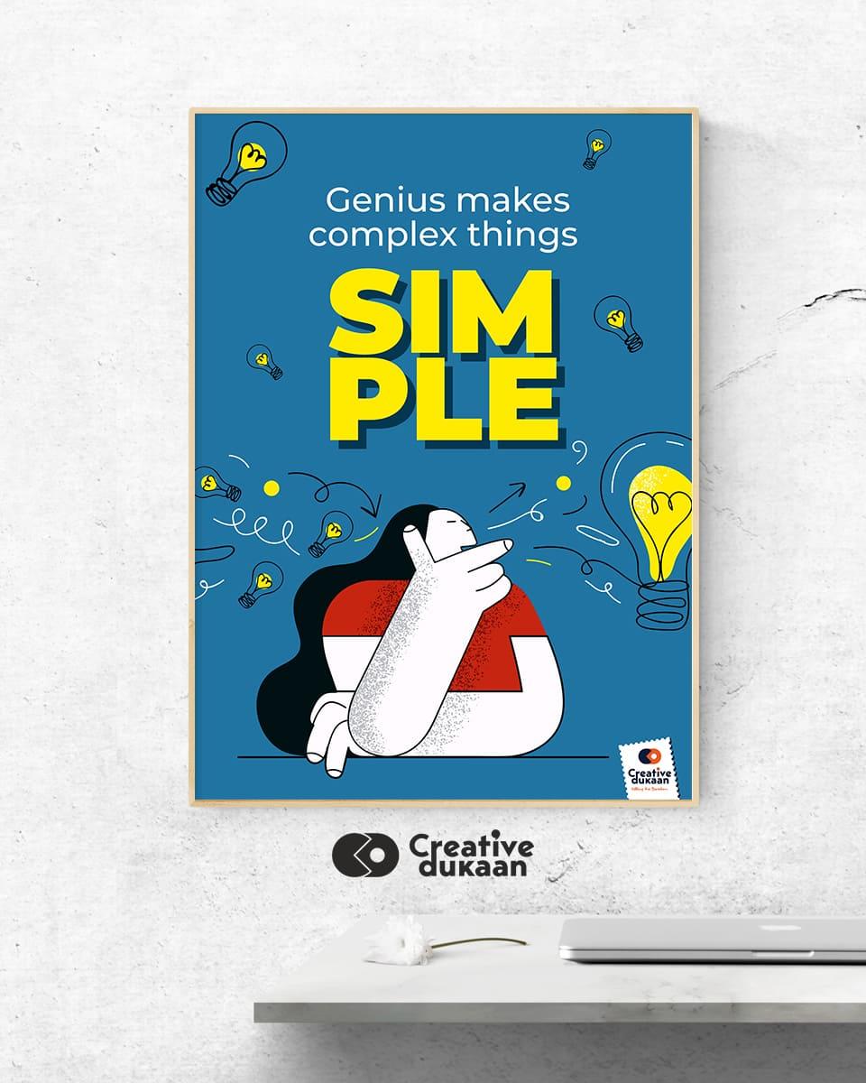 Blue Wall Poster: Genius Makes Complex Things Simple – Creative Dukaan