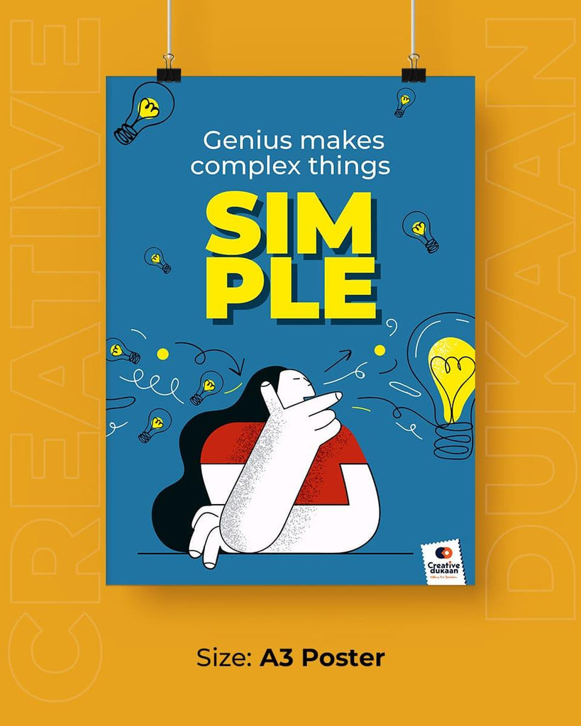 Blue Wall Poster: Genius Makes Complex Things Simple – Creative Dukaan