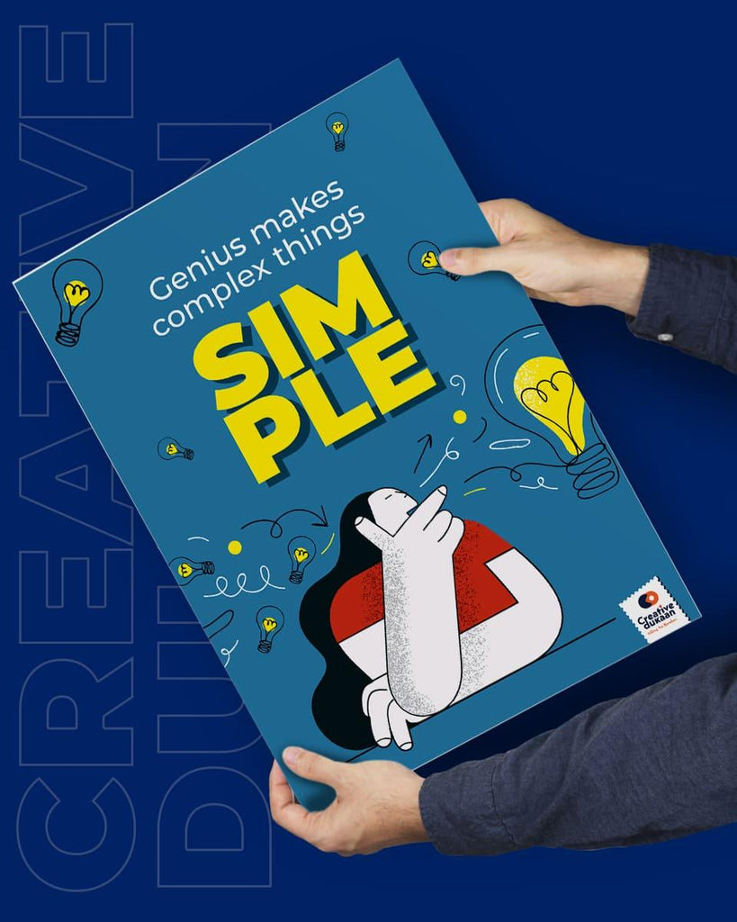 Blue Wall Poster: Genius Makes Complex Things Simple – Creative Dukaan