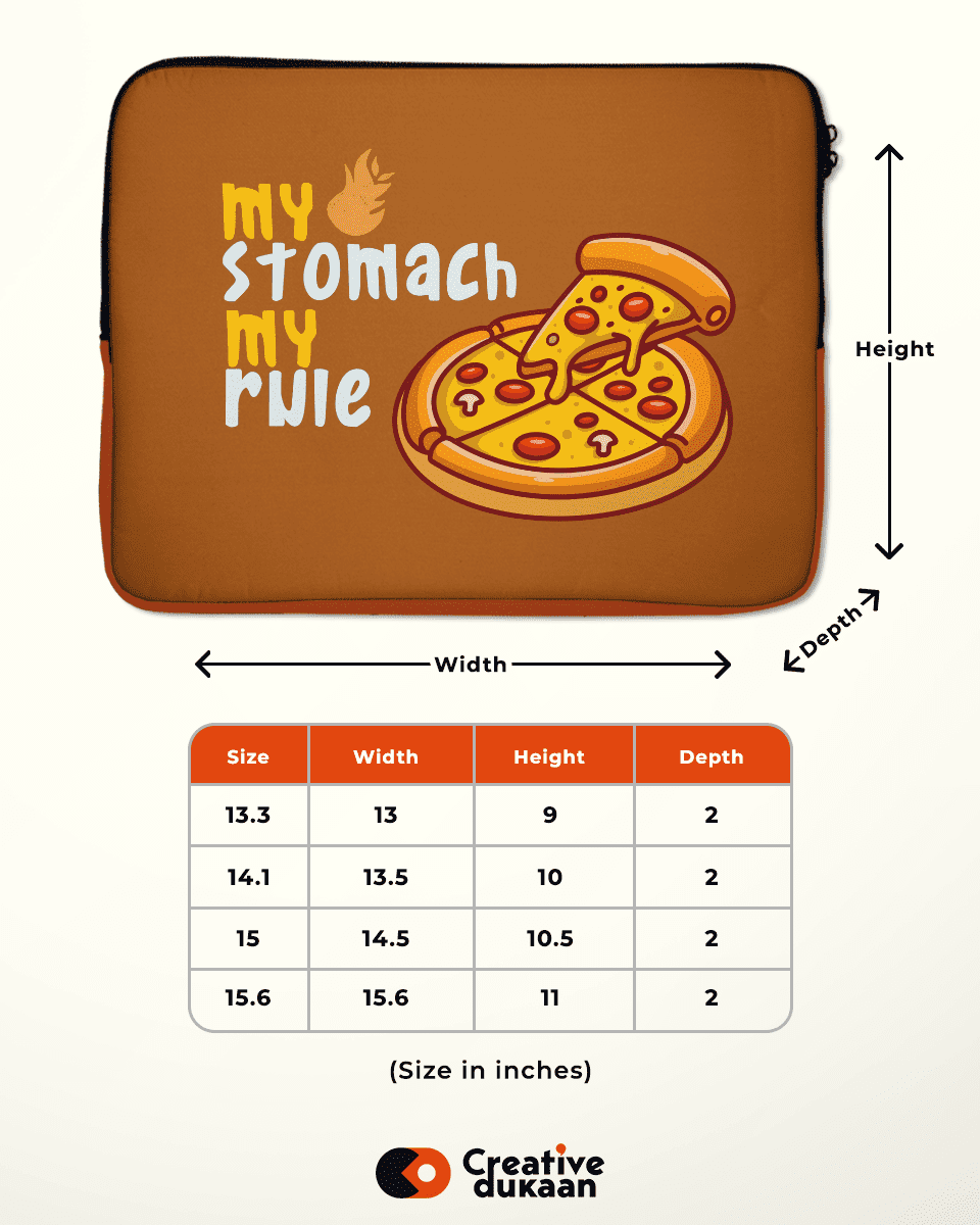 Creative Dukaan's "My Stomach My Rule" Brown Laptop Sleeve